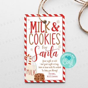 Milk and Cookies for Santa Gift Tag Printable, Instant Download ...