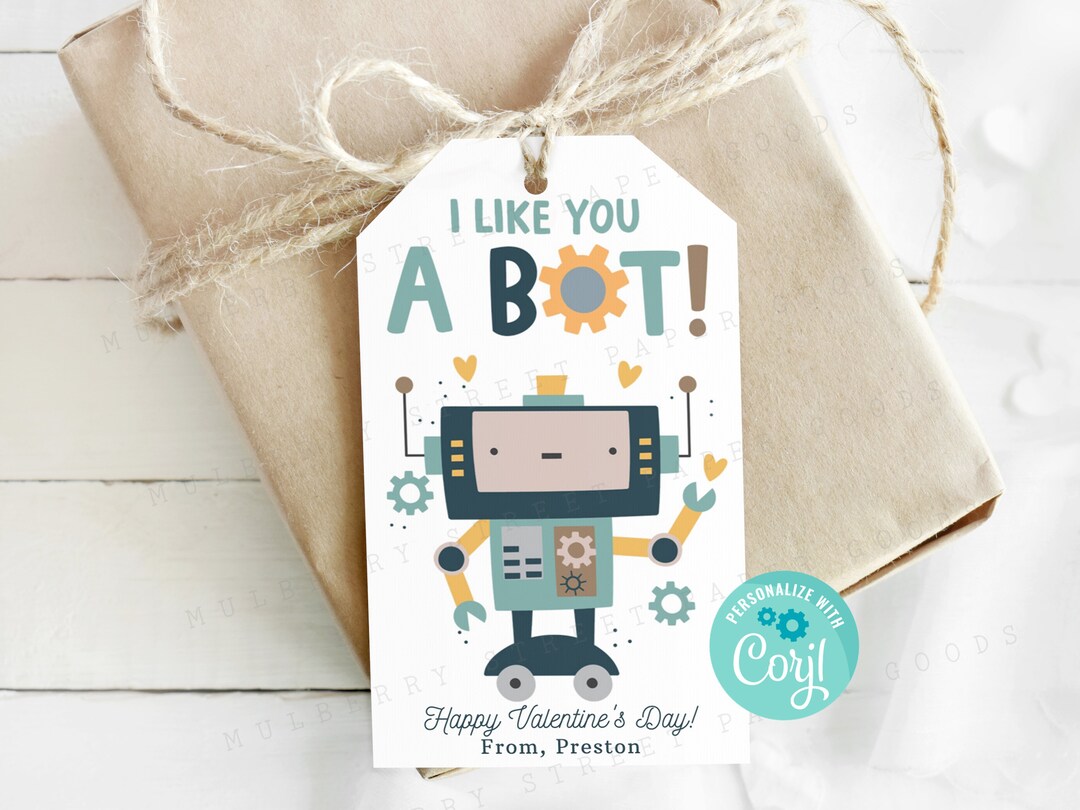 Blue Robot Valentine's Day Card Printable I Like You A Bot Valentine ...
