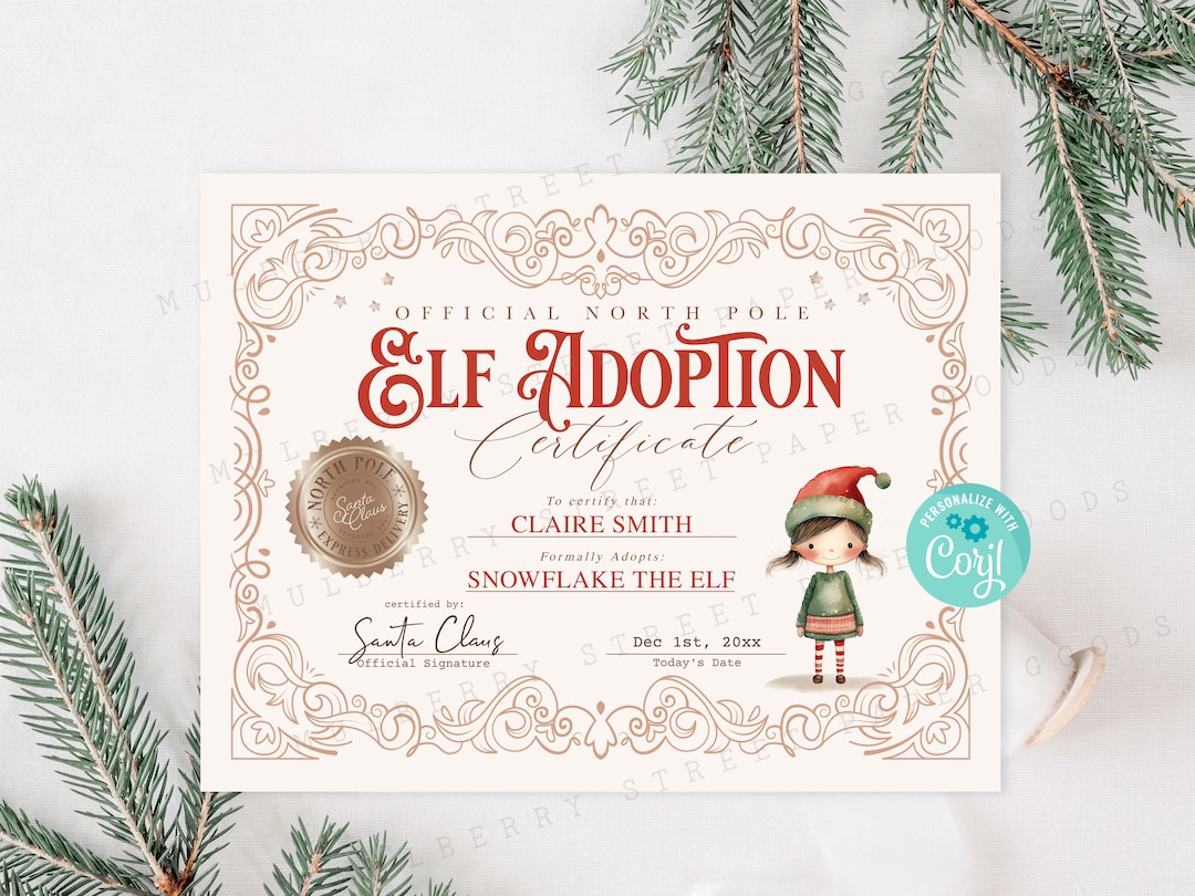 Printable Elf Adoption Certificate, Editable Adopt an Elf Print ...
