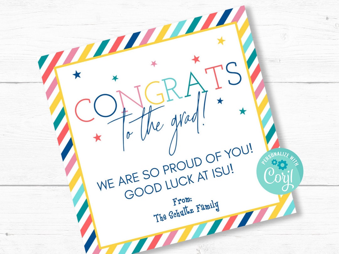 Printable Congrats Grad Gift Tag, Instant Download Colorful Congrats ...