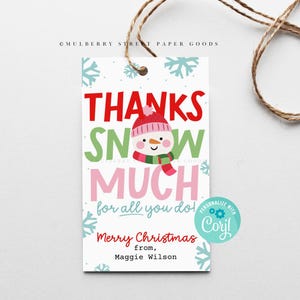 Thanks Snow Much Gift Tag Printable Christmas Thank You Tag Gift for ...