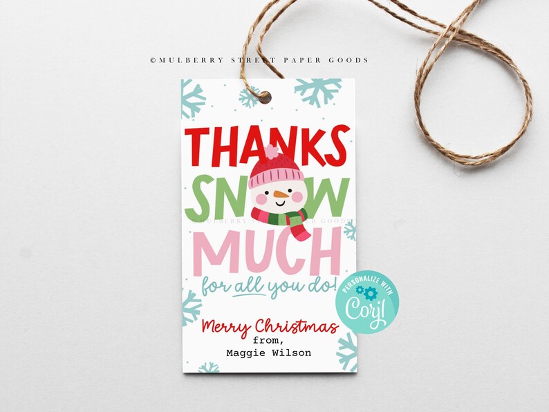 Thanks Snow Much Gift Tag Printable Christmas Thank You Tag Gift for ...