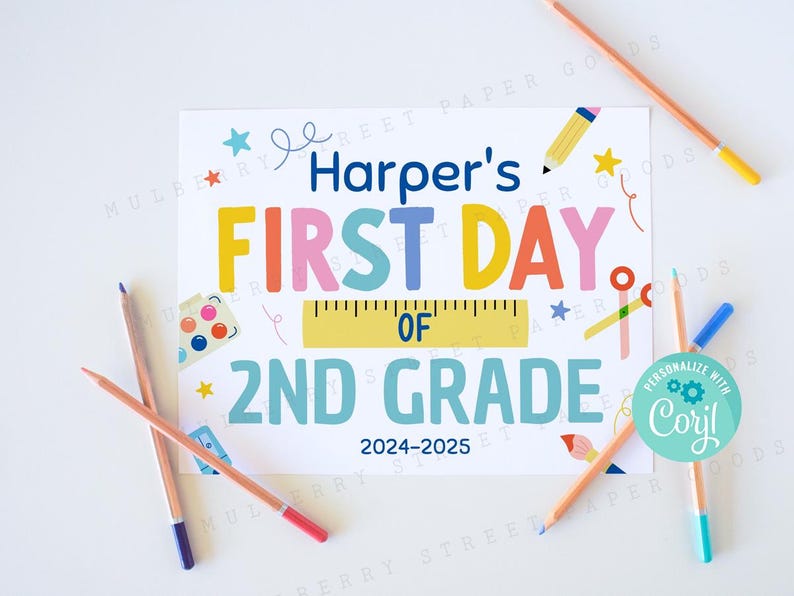 Editable First Day of School Sign, Back to School Grade Sign, Digital ...