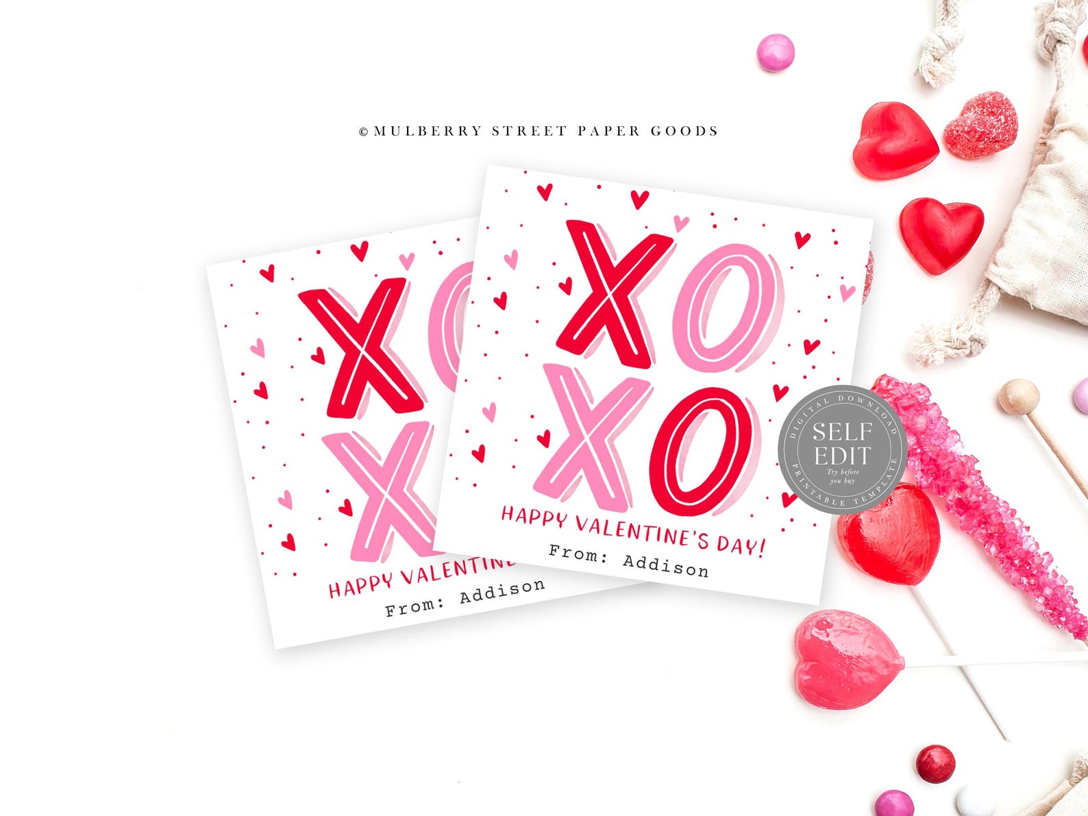 Tarjeta de San Valentín XOXO imprimible Plantilla de etiqueta de regalo ...