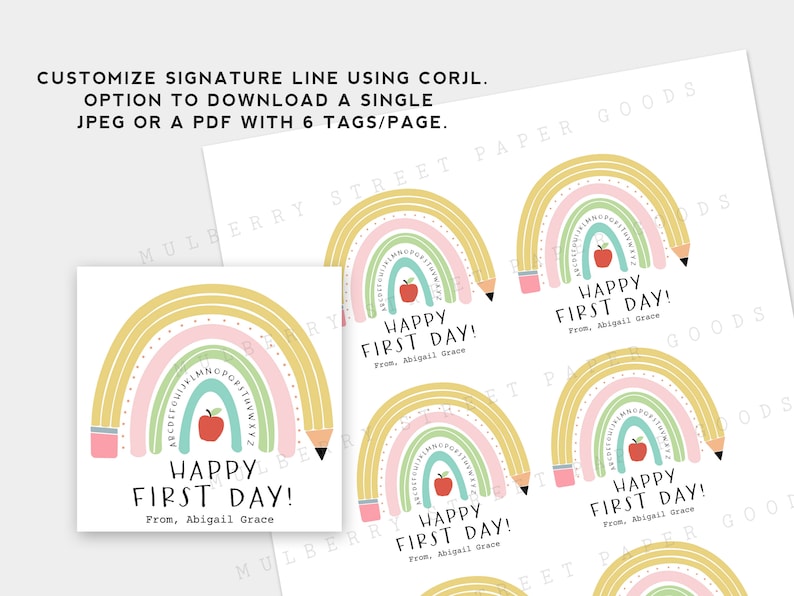 Printable Happy First Day of School Pastel Rainbow Back to - Etsy