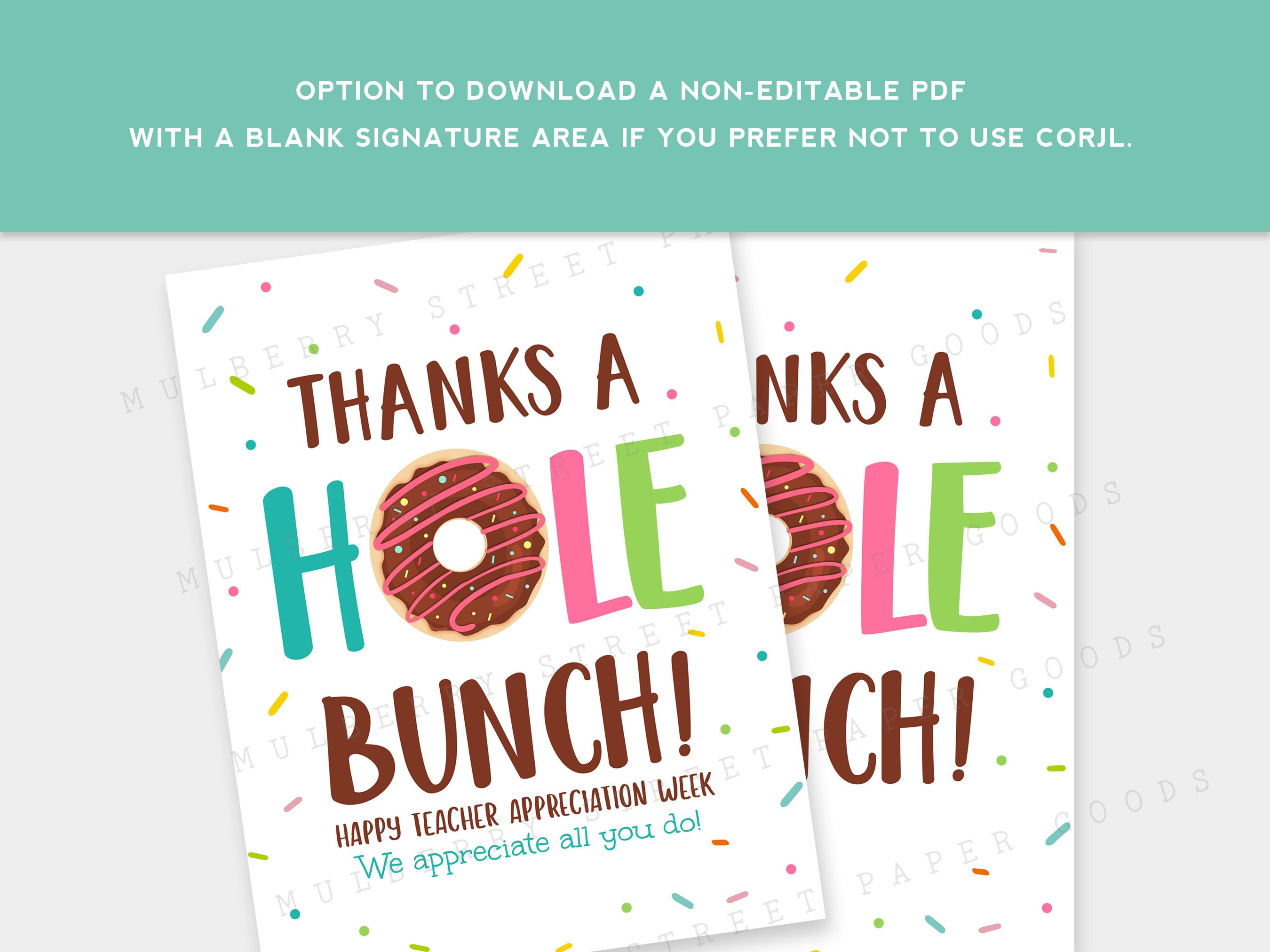 Thanks a Hole Bunch 8.5x11 Printable Sign, Donut Bar Teacher, Staff ...
