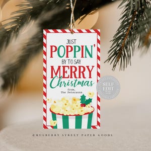 Christmas Popcorn Gift Tag, Holiday Popcorn Treat Bag Tag Printable ...