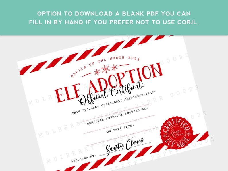 Printable Elf Adoption Official Certificate Christmas Elf - Etsy