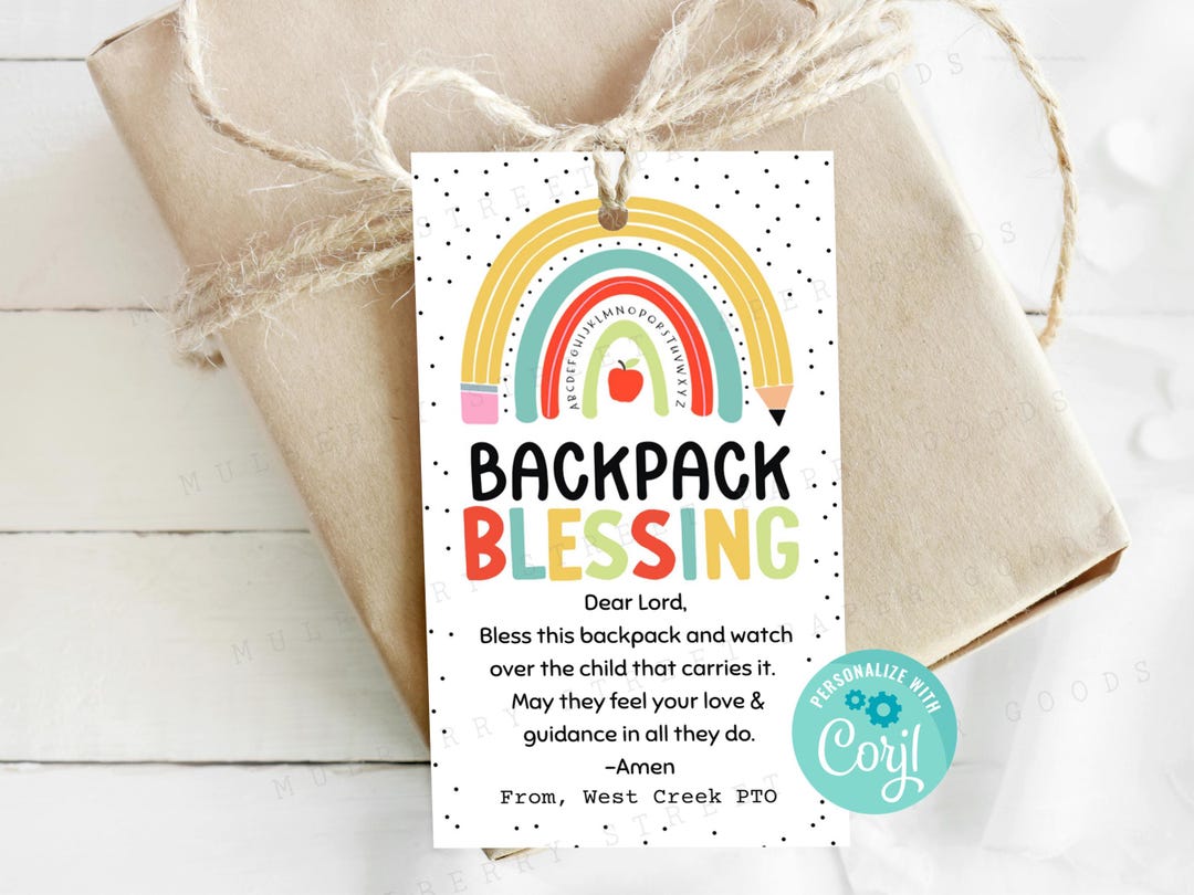 Backpack Blessing Printable Gift Tag, Editable Back to School Blessed Backpack Tag, First Day of ...