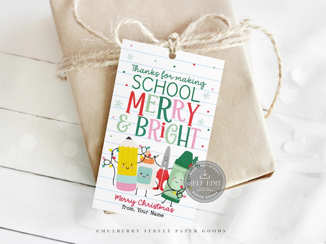 Merry & Bright Christmas Gift Tag Printable Digital Download Canva ...