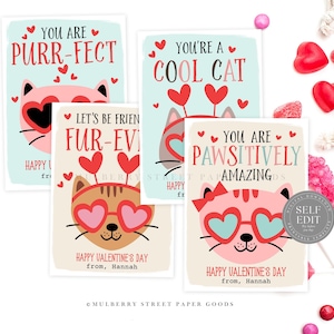 Cute Cat Valentine Card Printable Valentine's Day Cards for Kids Kitten ...