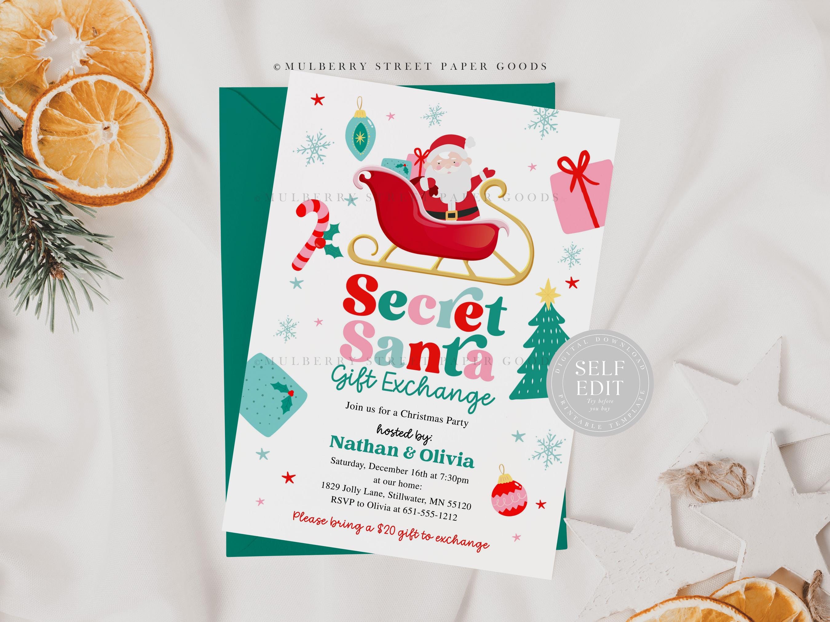 Secret Santa Christmas Party Invitation Digital Download Editable ...