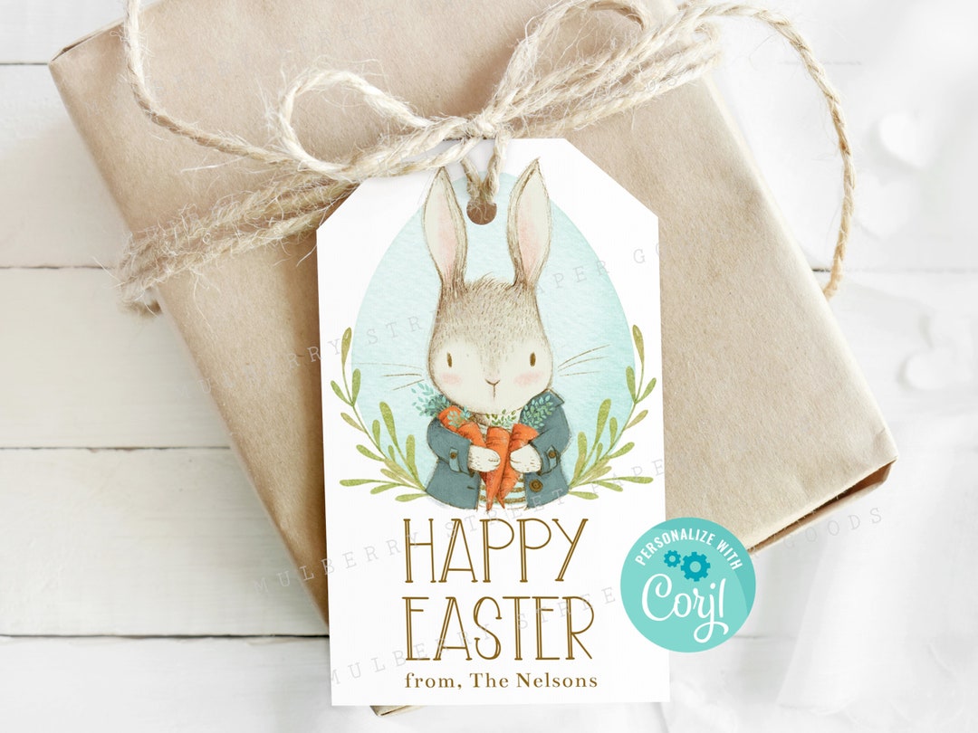 Printable Happy Easter Bunny Gift Tag, Instant Download Easter Bunny ...