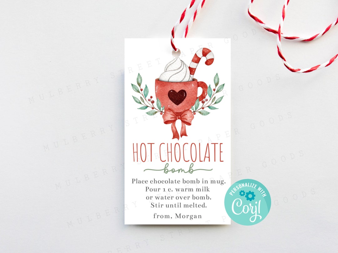 Printable Christmas Hot Chocolate Bomb Gift Tag, Holiday Hot Cocoa Bomb ...