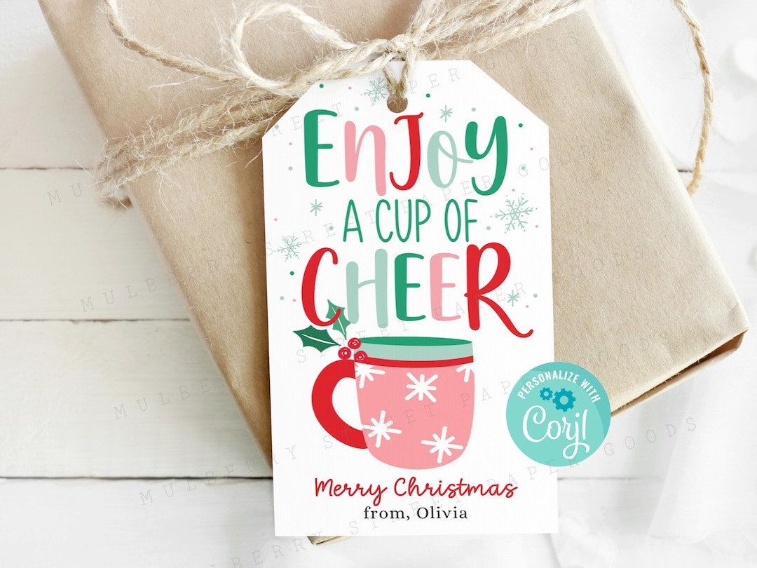 Enjoy a Cup of Cheer Christmas Gift Tag Printable, Hot Cocoa Mug ...