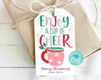 Enjoy a Cup of Cheer Christmas Gift Tag Printable, Hot Cocoa Mug ...