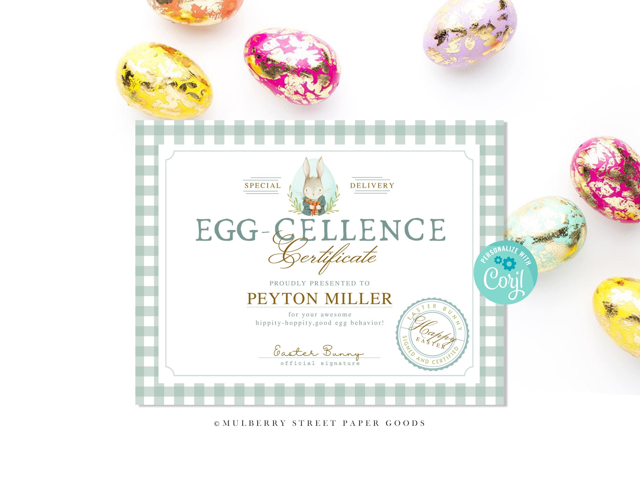 Editable Easter Bunny Egg-cellence Certificate Printable Easter ...
