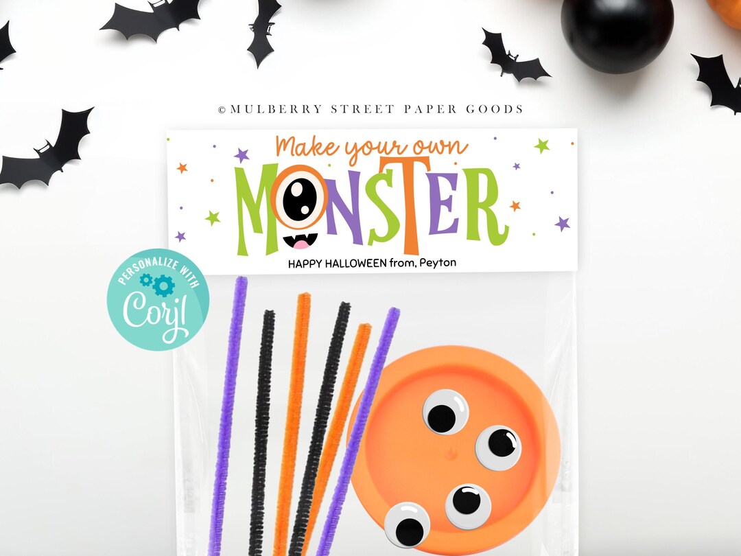 Halloween Make Your Own Monster Bag Topper Halloween Party Favor Build ...