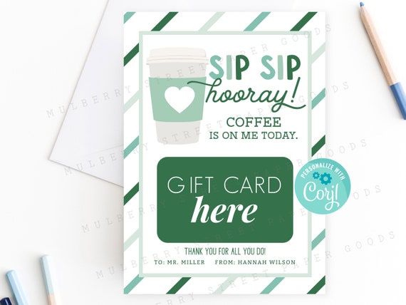 Printable Sip Sip Hooray Coffee Gift Card Holder Editable | Etsy
