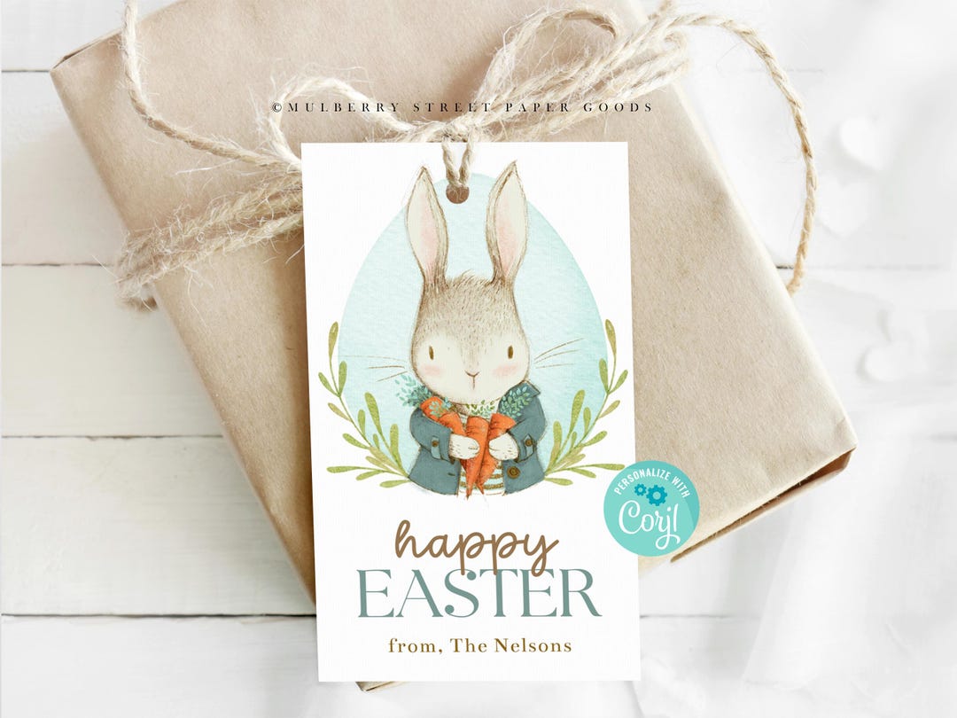 Printable Happy Easter Bunny Gift Tag, Instant Download Easter Bunny ...