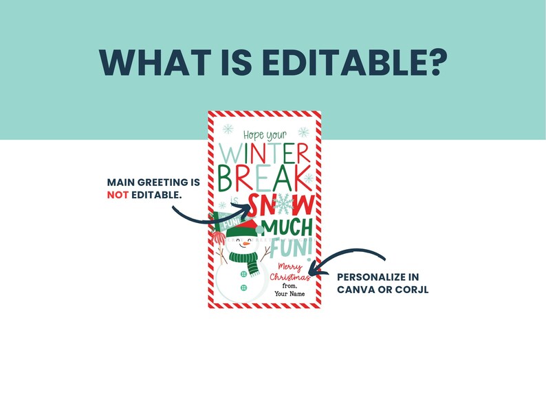 Snowman Winter Break Gift Tag Printable Digital Download Canva Template ...