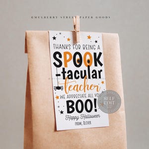 Printable Spooktacular Teacher Halloween Gift Tag, School Halloween ...