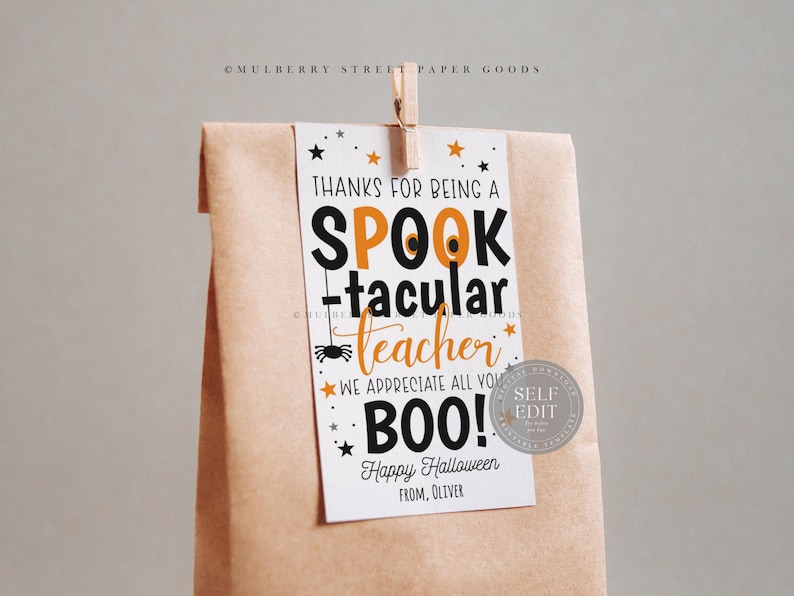 Printable Spooktacular Teacher Halloween Gift Tag, School Halloween ...
