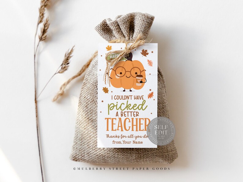 Happy Fall Teacher Gift Tag Printable Digital Download Pumpkin I Couldn ...