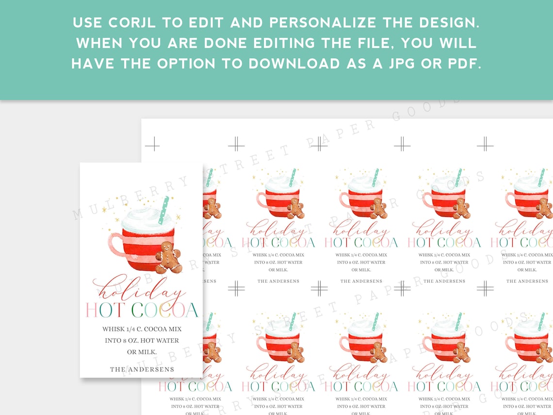 Printable Holiday Hot Cocoa Gift Tag Editable Holiday Hot - Etsy