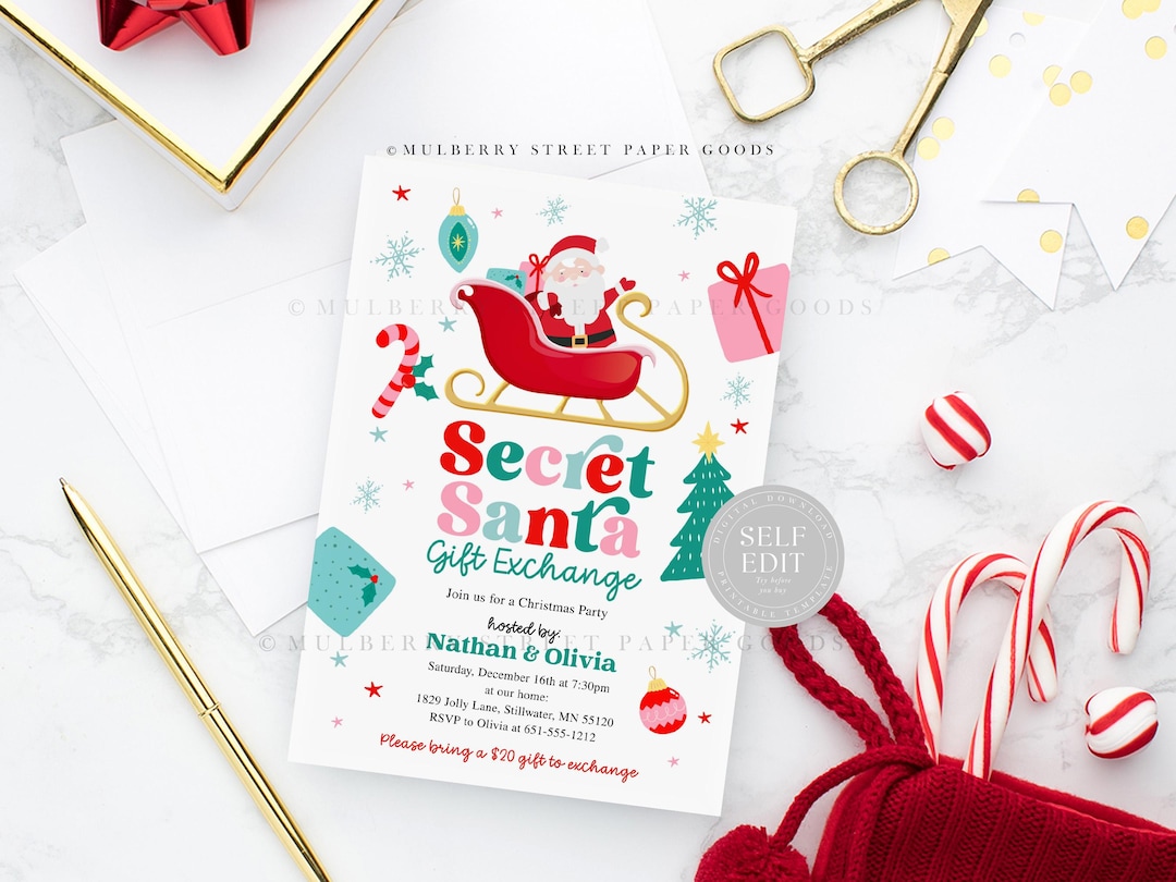 Secret Santa Christmas Party Invitation Digital Download Editable Holiday Party Invite Secret ...
