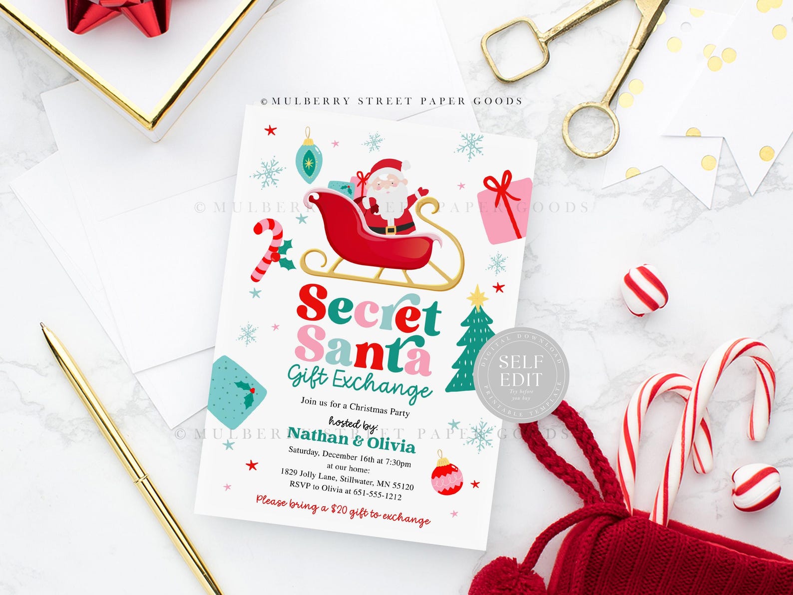 Secret Santa Christmas Party Invitation Digital Download Editable ...