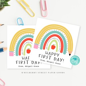 Printable First Day of School Gift Tag, School Supplies Rainbow Tag ...