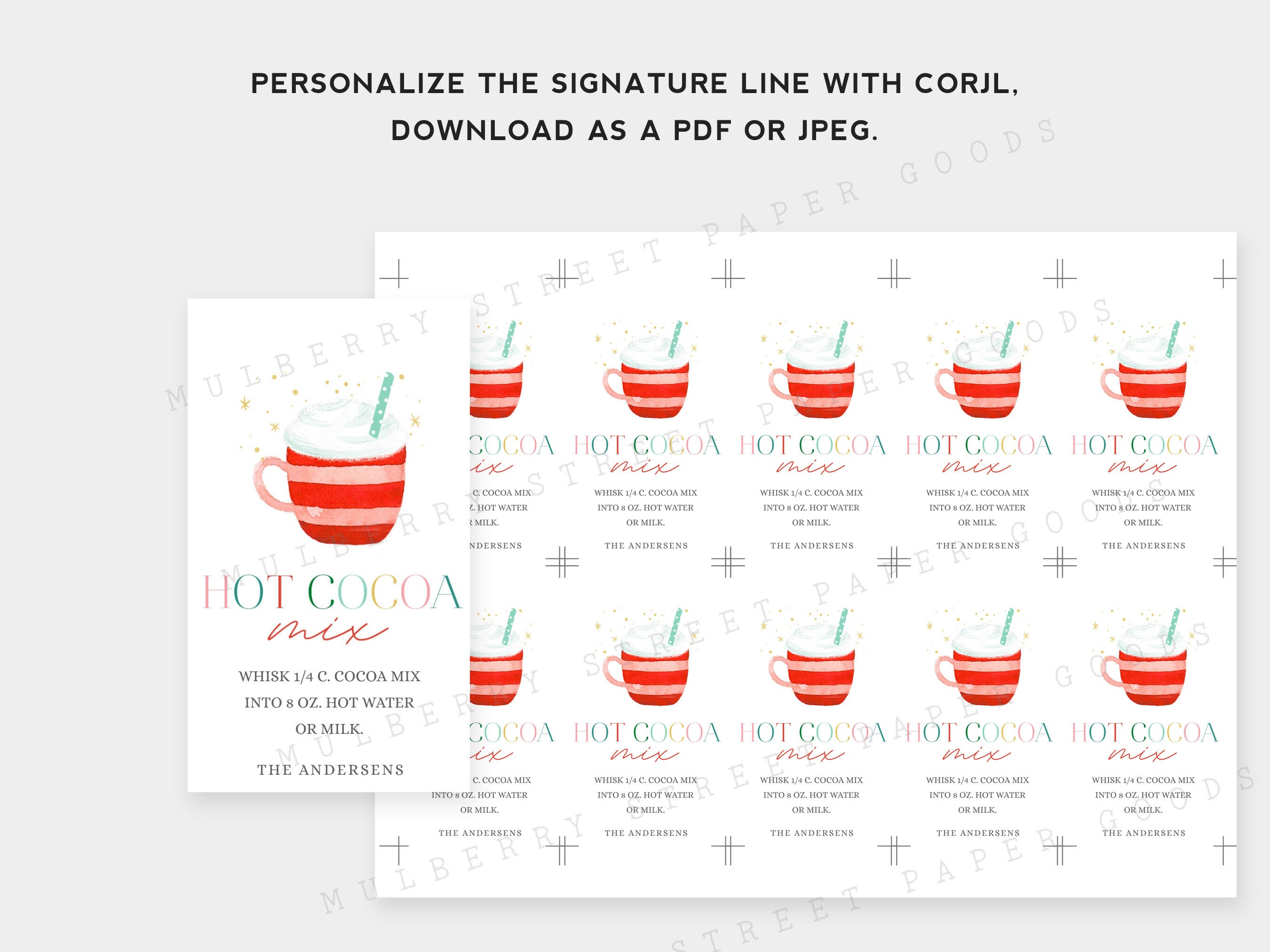 Printable Hot Cocoa Mix Gift Tag, Winter Hot Chocolate Editable Tag ...