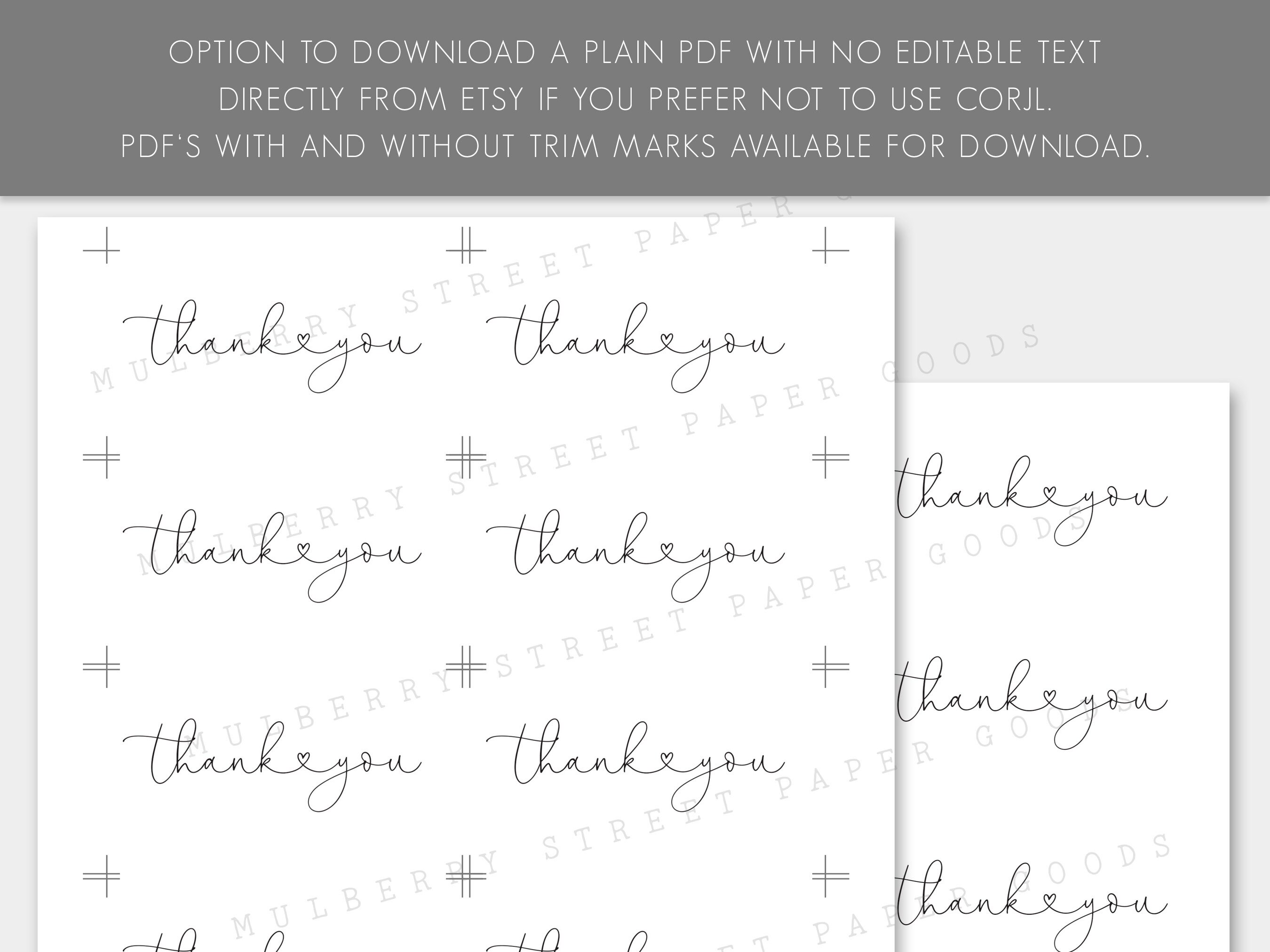 Printable Heart Thank You Tag Instant Download Script Thank | Etsy