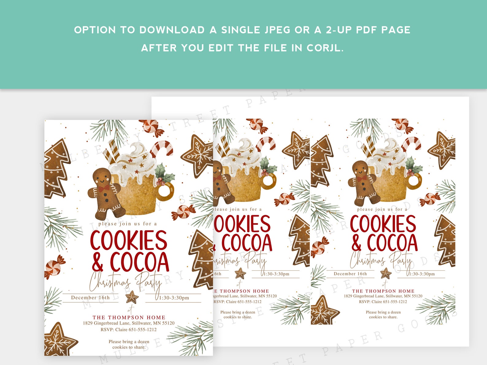 Editable Christmas Party Invitation, Cookies & Cocoa Holiday Party ...