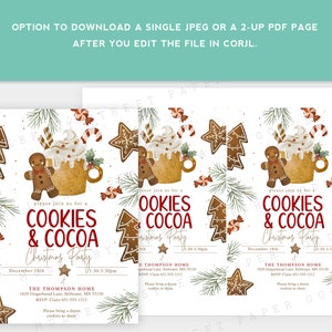Editable Christmas Party Invitation, Cookies & Cocoa Holiday Party ...
