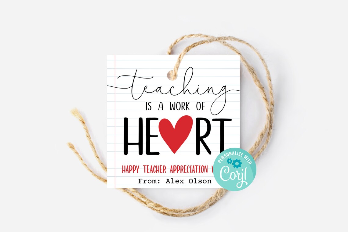 Printable Teaching is a Work of Heart Gift Tag Instant - Etsy