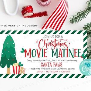 Printable Christmas Movie Night Ticket, Christmas Movie Night ...