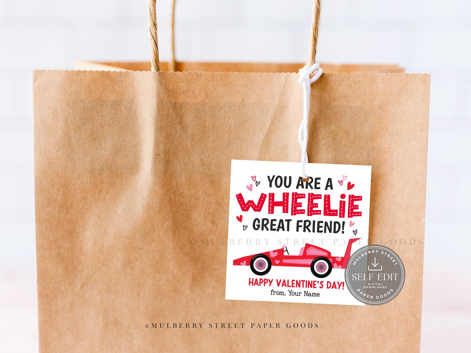 Race Car Valentine's Day Gift Tag Printable Digital Download Wheelie ...