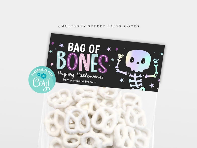 Halloween Bag of Bones Treat Topper Printable Instant Download Trendy ...