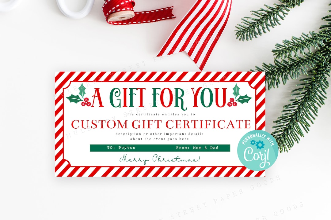 Custom Gift Certificate Template, Red Christmas Gift Certificate ...