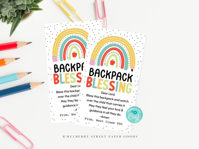 Backpack Blessing Printable Gift Tag, Editable Back to School Blessed ...