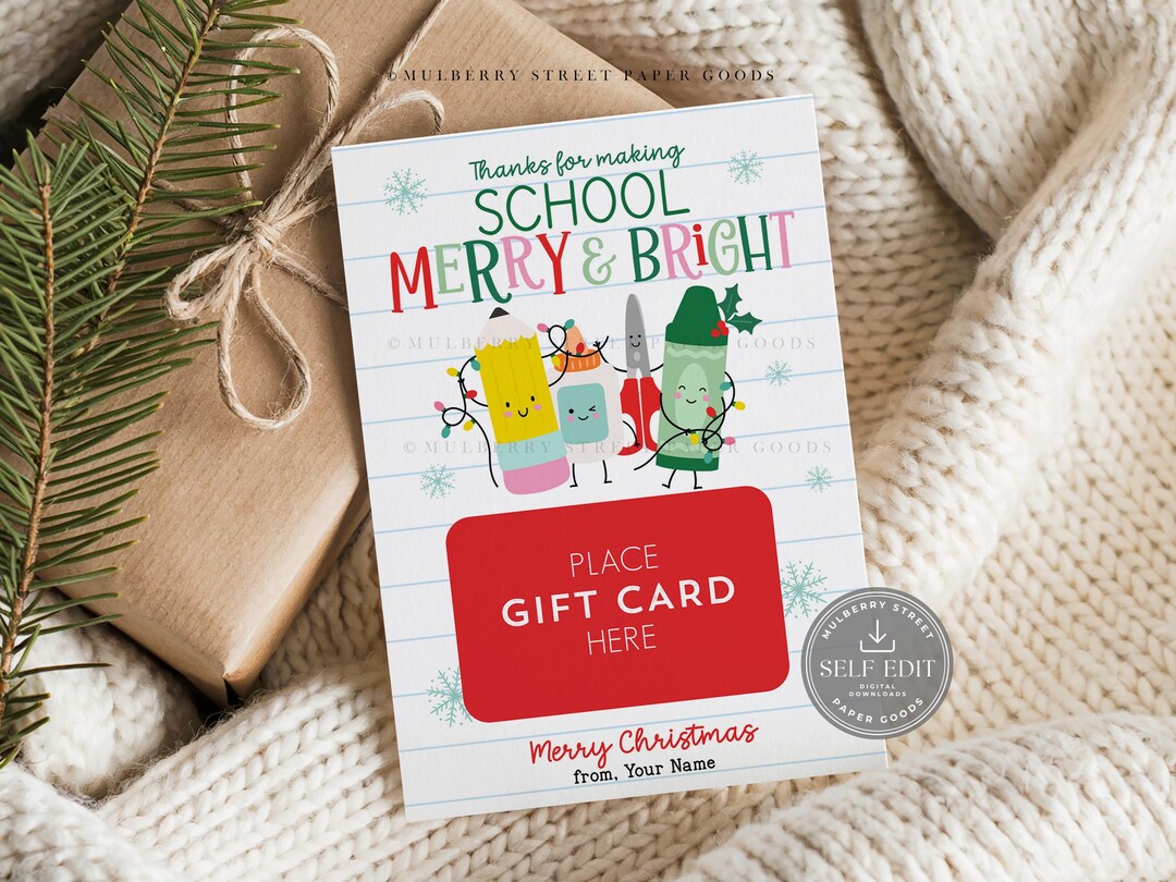 Teacher Christmas Gift Card Holder Printable Digital Download Canva ...