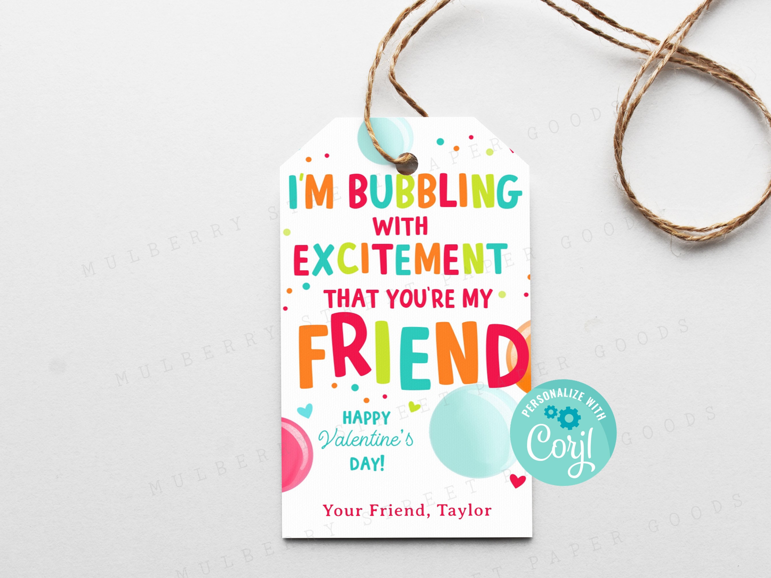 Printable Bubbling With Excitement That You're My Friend Valentine Card ...