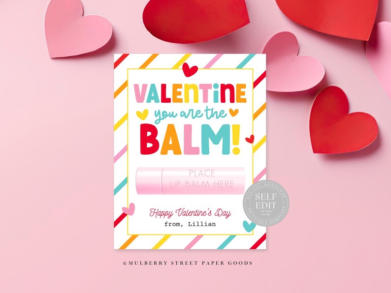 Lip Balm Valentine's Day Card Printable Kids Classroom Chapstick ...