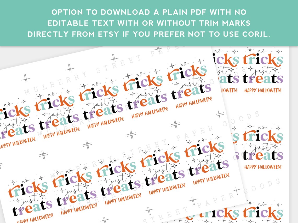 Printable No Tricks Just Treats Happy Halloween Gift Tag - Etsy