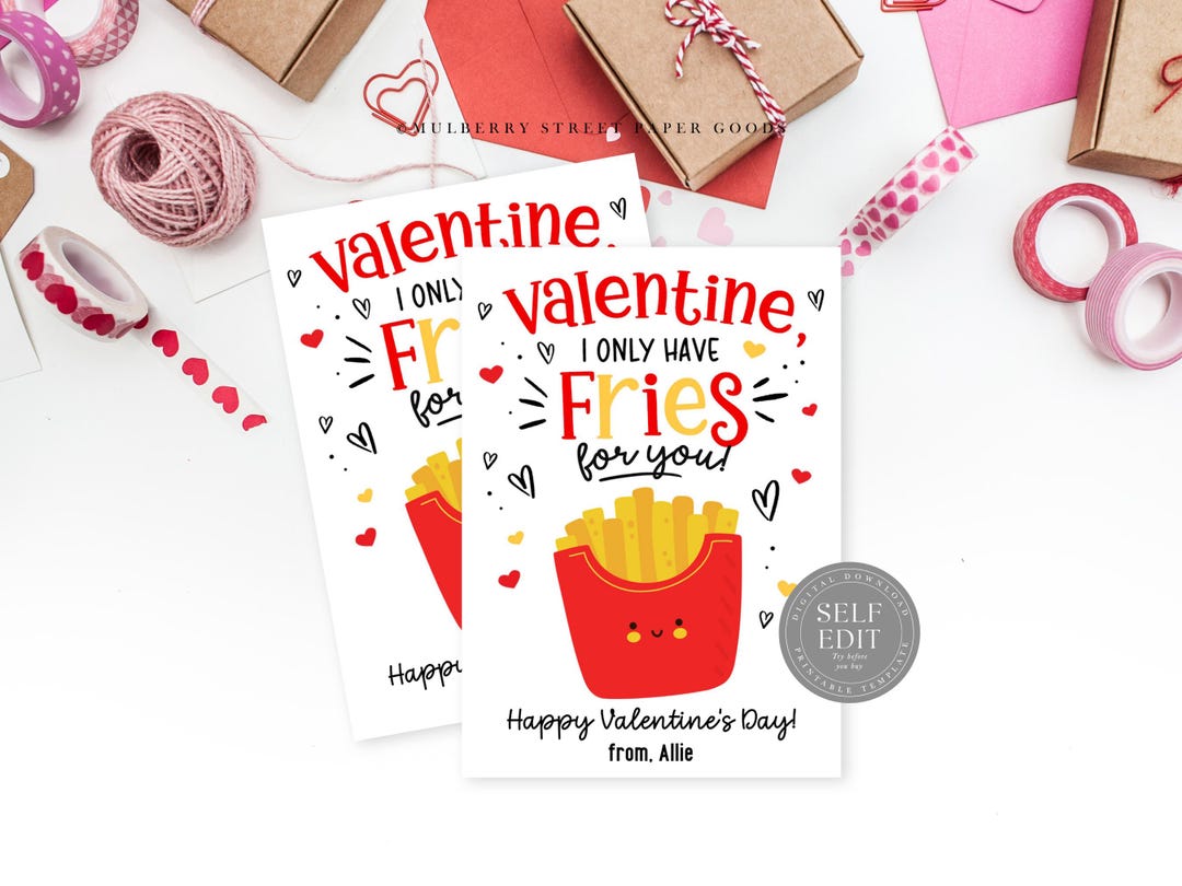French Fries Valentine Card Canva Template Fries Classroom Valentine ...