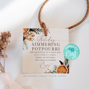 Simmer Pot Instructions Tag, Christmas Simmering Potpourri Gift ...