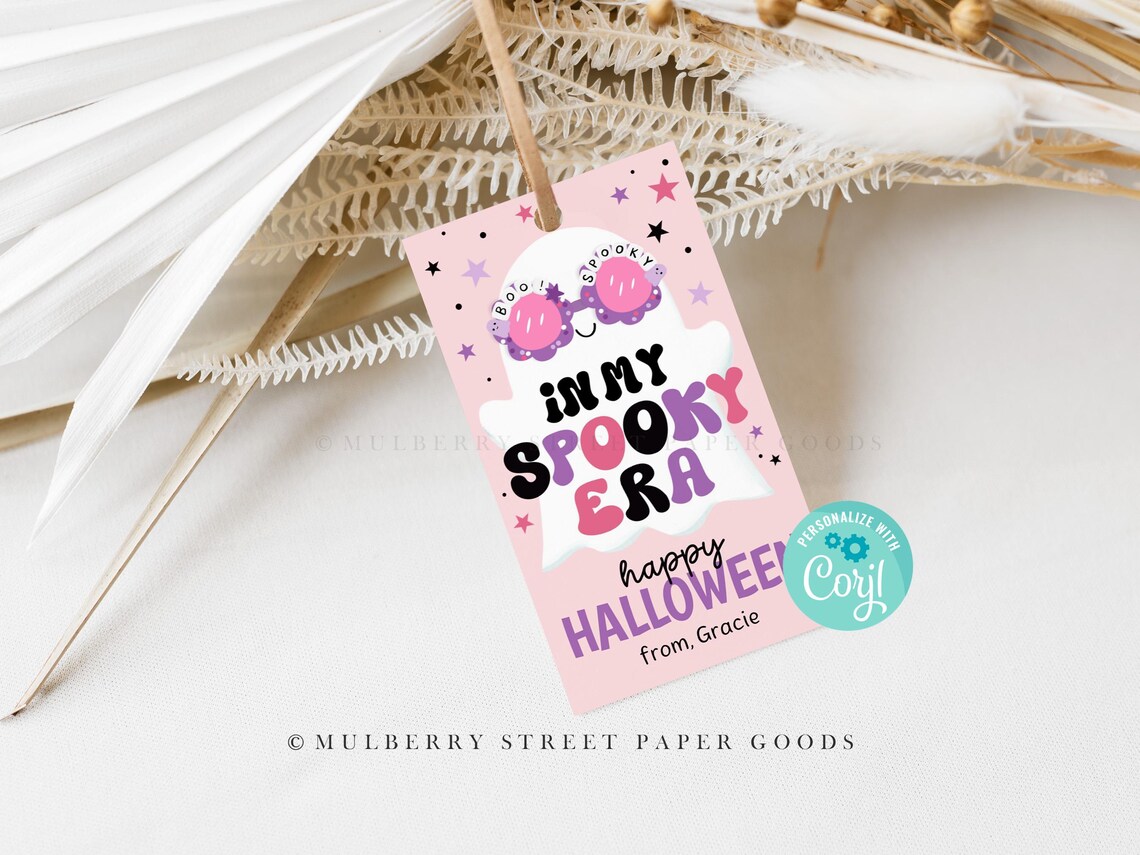Printable Halloween Gift Tag Pink Halloween Treat Tag Spooky Era Ghost ...