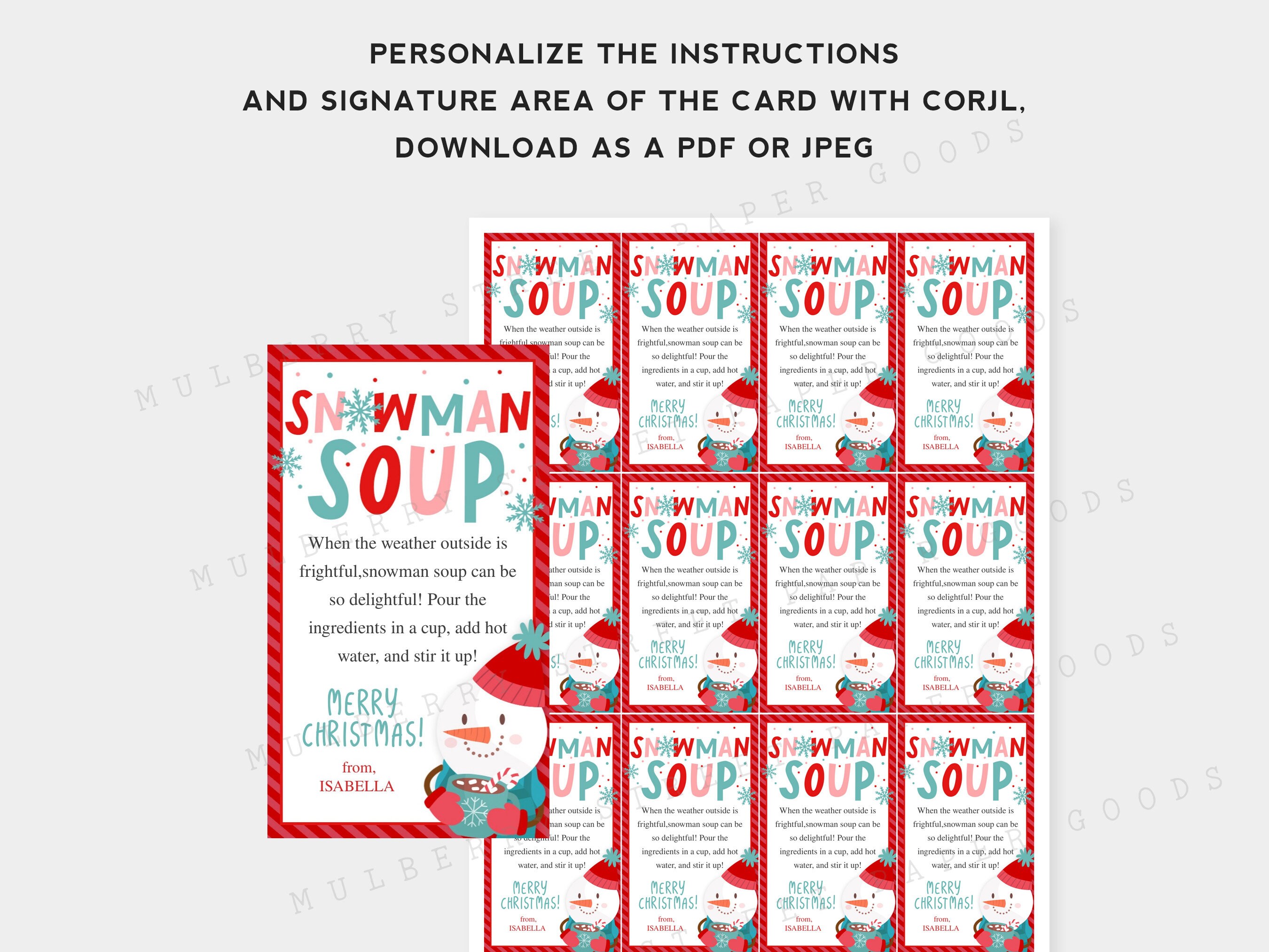 Printable Snowman Soup Hot Chocolate Gift Tag, Christmas Hot Cocoa ...